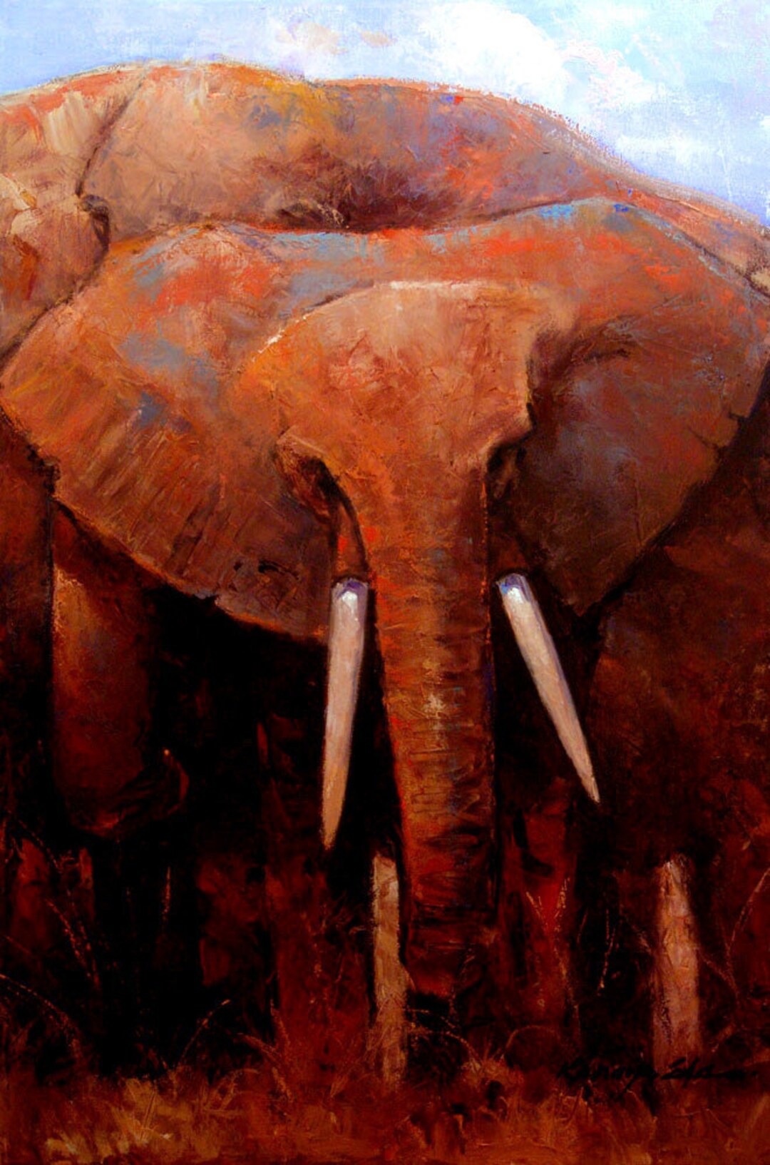 Large Original Acrylic Elephants Painting / Art on Canvas. 24 Inches X ...