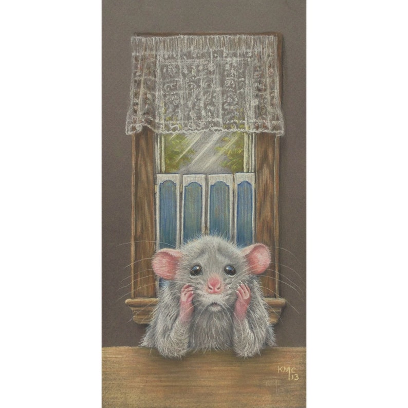 Sad Rat by Window Matted and Framed Pastel Kmcoriginals - Etsy