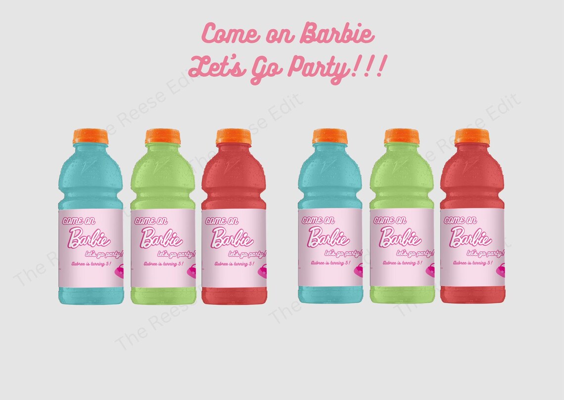 Editable Barbie Gatorade Bottle Labels: Birthday Party Decor (digital ...