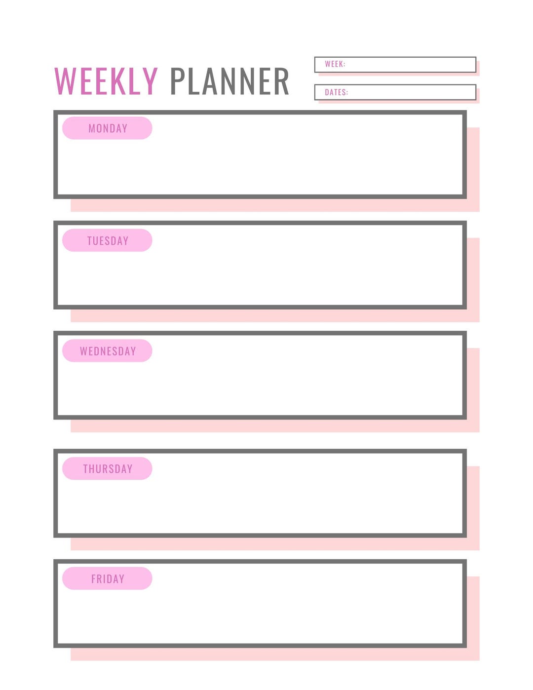 Pink Minimalist Weekly Planner: Printable PDF Download - Etsy