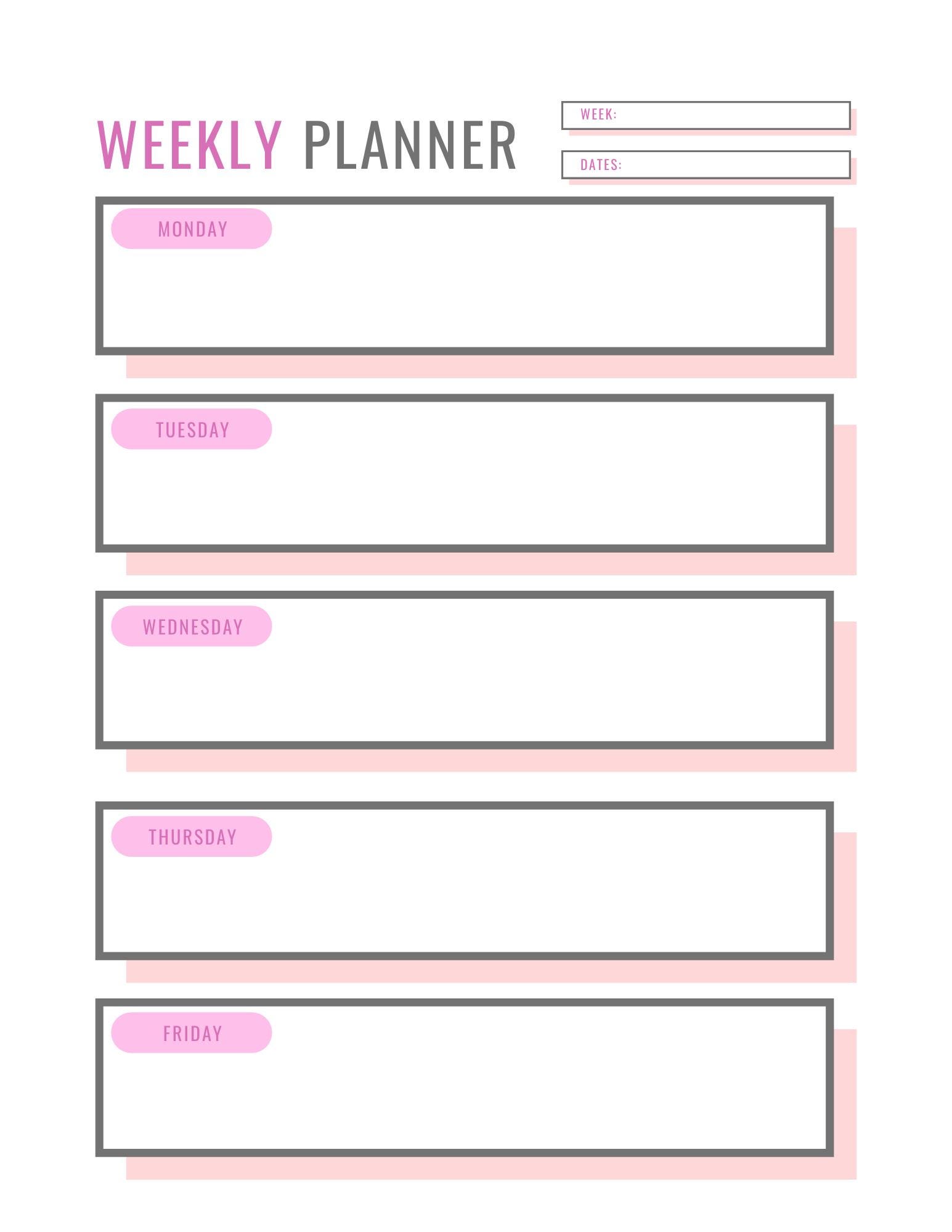 Pink Minimalist Weekly Planner: Printable PDF Download - Etsy