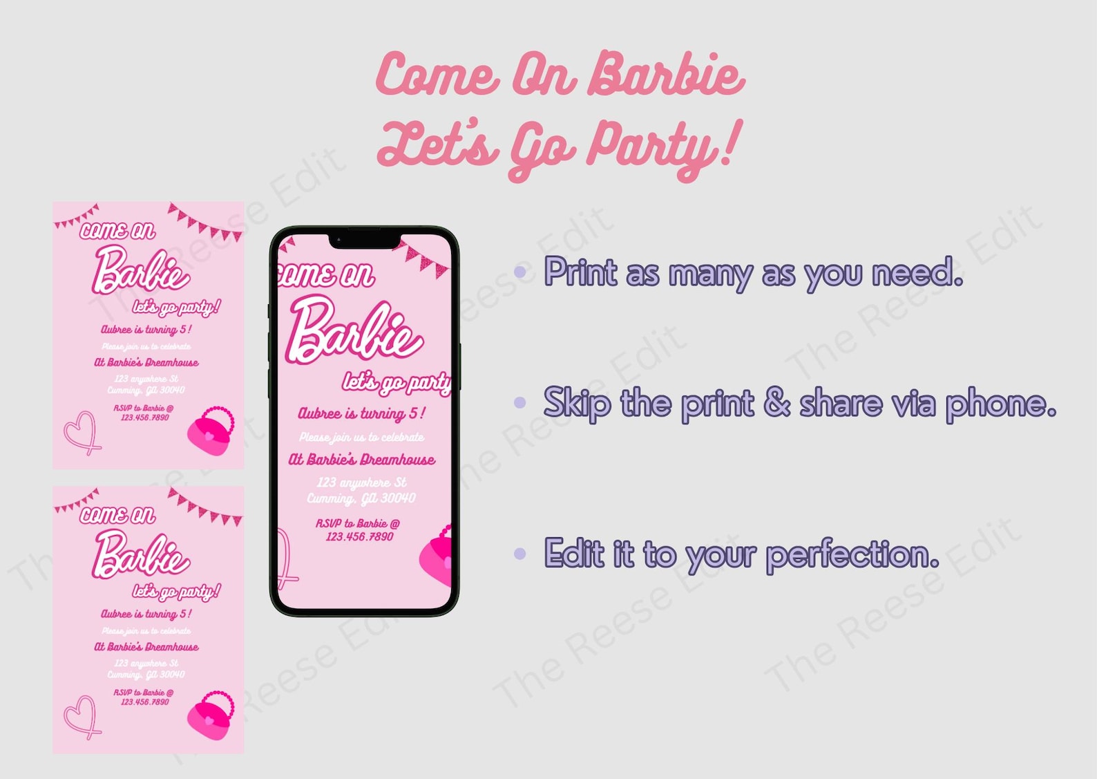 Editable Barbie Themed Invitation, Pink Barbie Party Invite, Digital ...