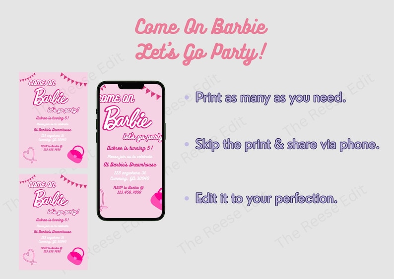 Editable Barbie Themed Invitation, Pink Barbie Party Invite, Digital ...