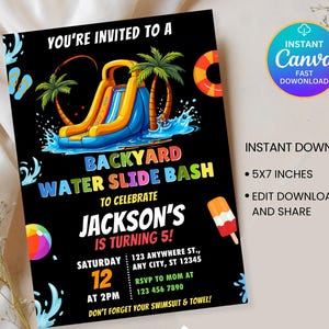 Editable Waterslide Birthday Invitation - Summer Pool Party - Splash ...