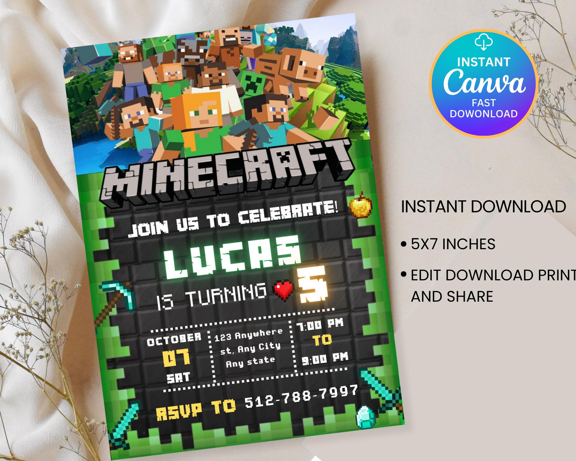Minecraft Birthday Invitation, Gamer Birthday Invite, Minecrafter ...