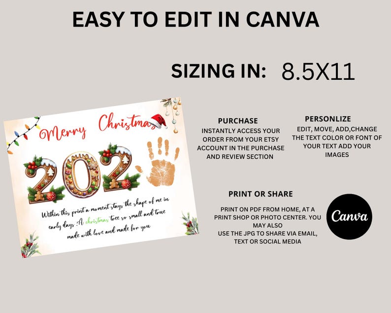 2025 Christmas Handprint Craft, Printable Poem Keepsake, Toddler and ...