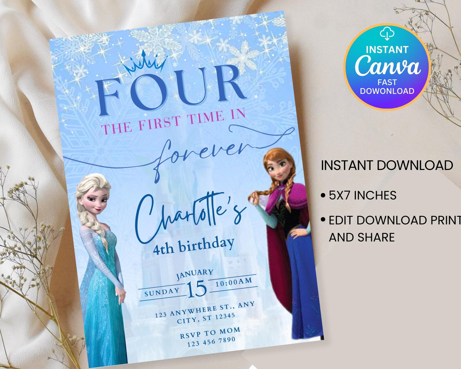Frozen Four the First Time in Forever Birthday Invitation Frozen 4th ...