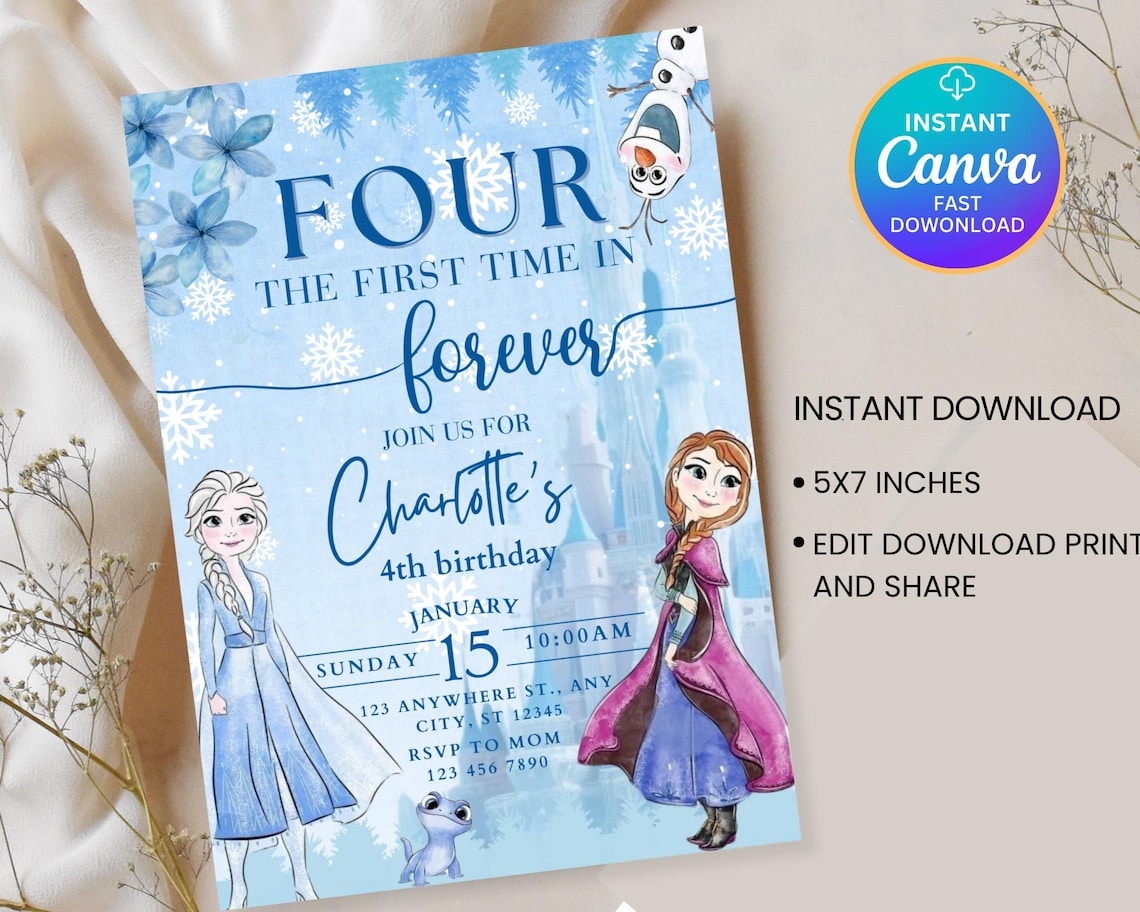 Frozen Four the First Time in Forever Birthday Invitation Frozen 4th ...