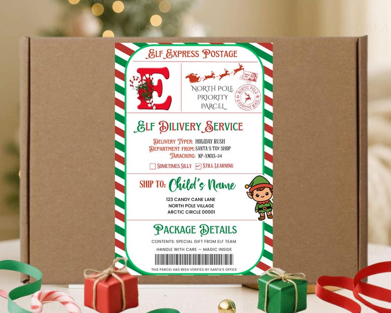 EDITABLE Elf Shipping Label, North Pole Delivery Tags, Santa Mail ...