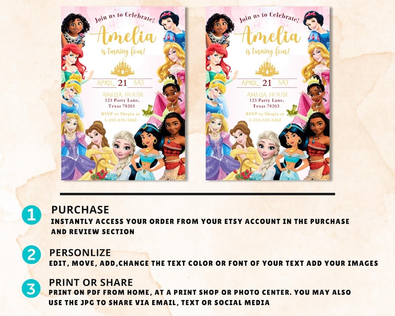 Princess Birthday Invitation Princess Invitation Princess Party ...
