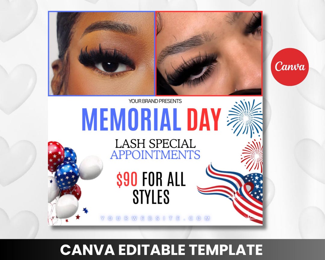Memorial Day Lash Flyer, Memorial Day Lashes Special Sale Flyer, Lash ...