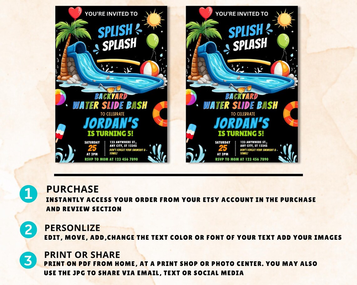 Editable Waterslide Birthday Invitation, Water Slide Invitation, Boy ...