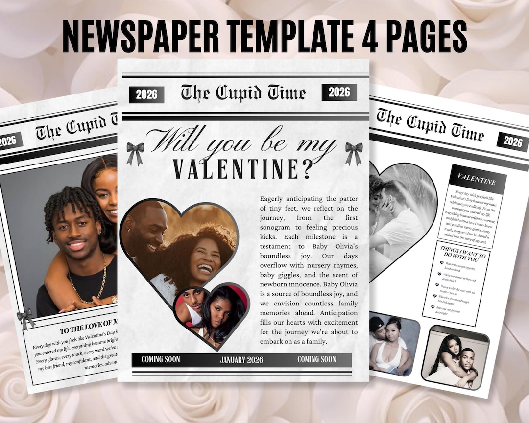Valentine’s Day Newspaper Canva Template – Personalized Love Story Gift ...