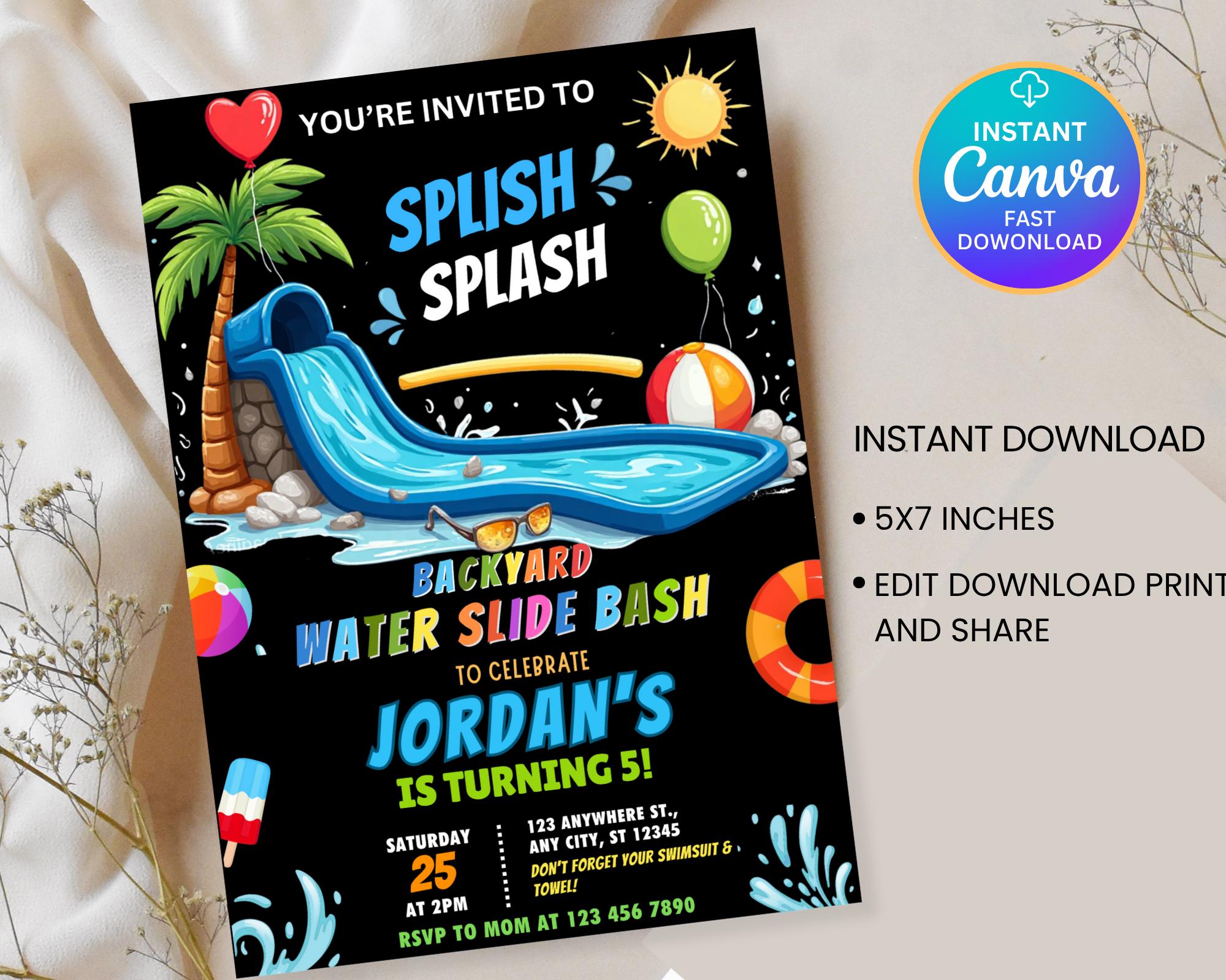 Editable Waterslide Birthday Invitation, Water Slide Invitation, Boy ...