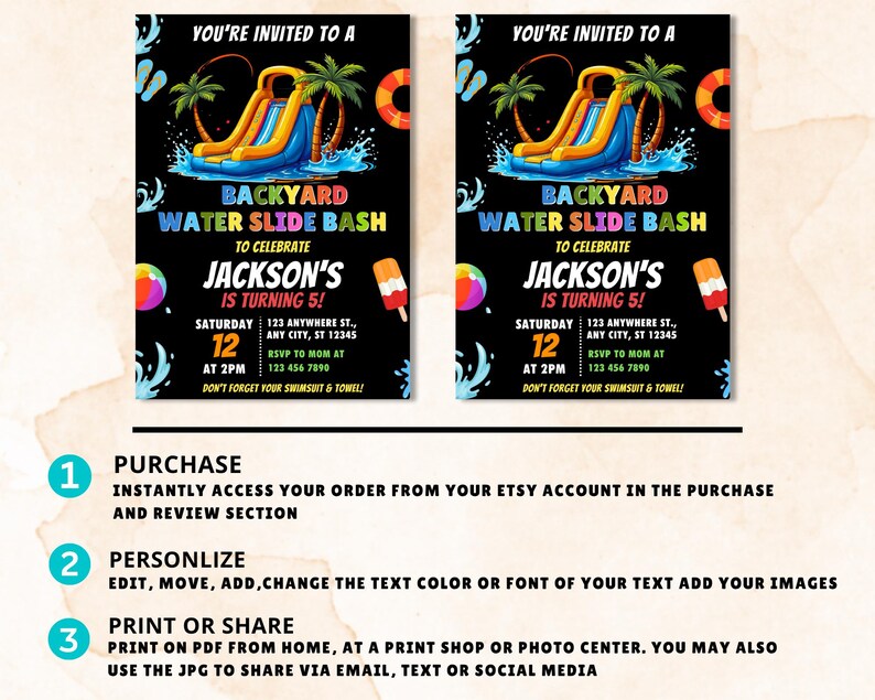 Editable Waterslide Birthday Invitation - Summer Pool Party - Splash ...