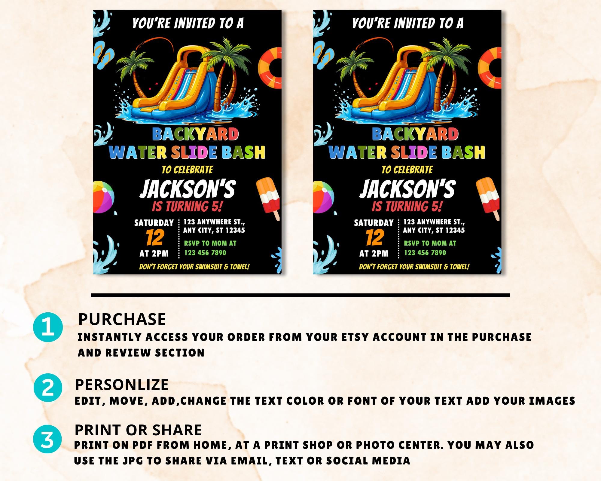 Editable Waterslide Birthday Invitation - Summer Pool Party - Splash ...