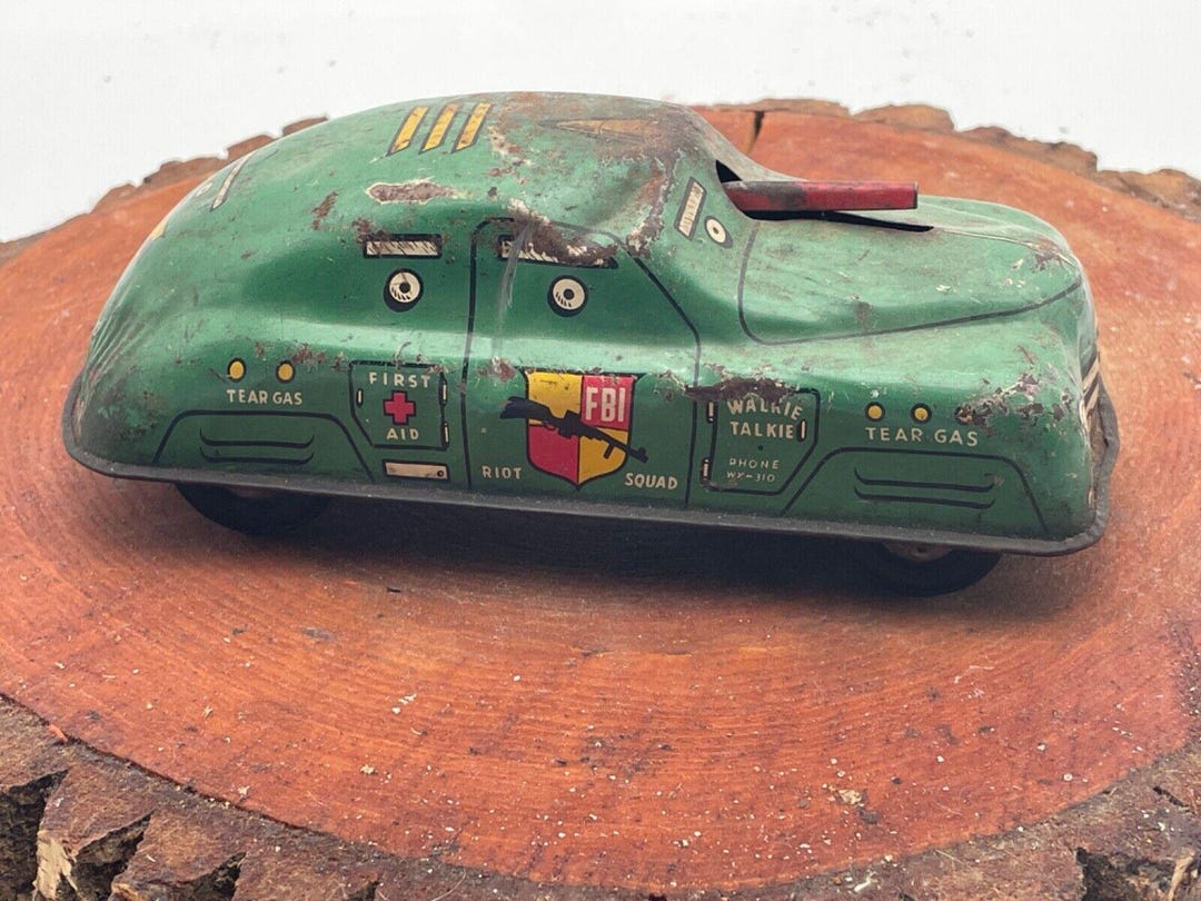 Vintage Courtland MFG Walt Reach FBI Riot Squad Tin Litho Friction Car ...