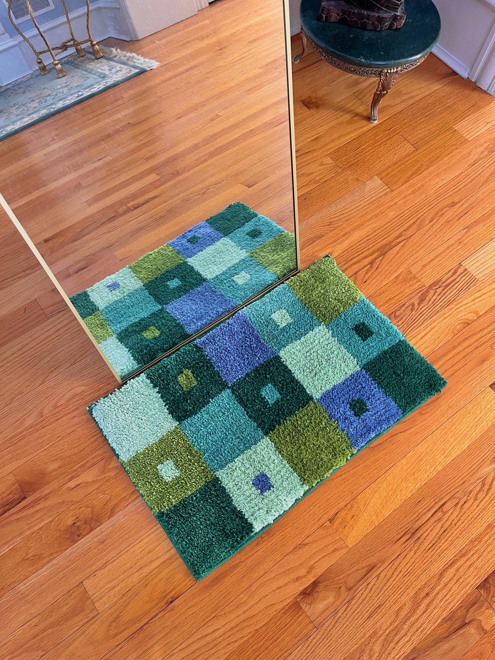 Retro Checkered Green Rug | Fluffy Y2K Aesthetic Decor - Etsy