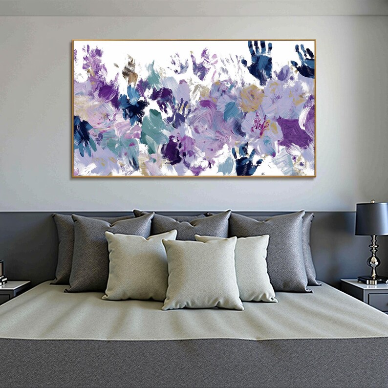 Original Handprint Graffiti Oil Painting on Canvas, Large Abstract Soft ...