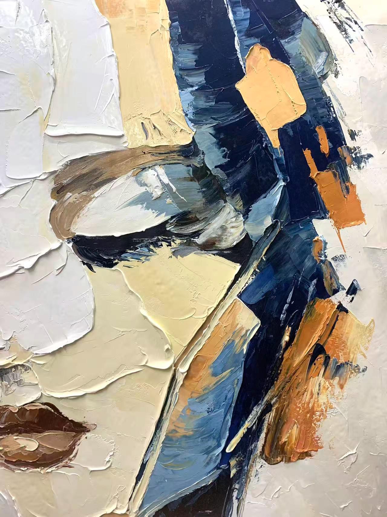 Large Abstract Beige Portrait Oil Painting on Canvas, Minimalist ...