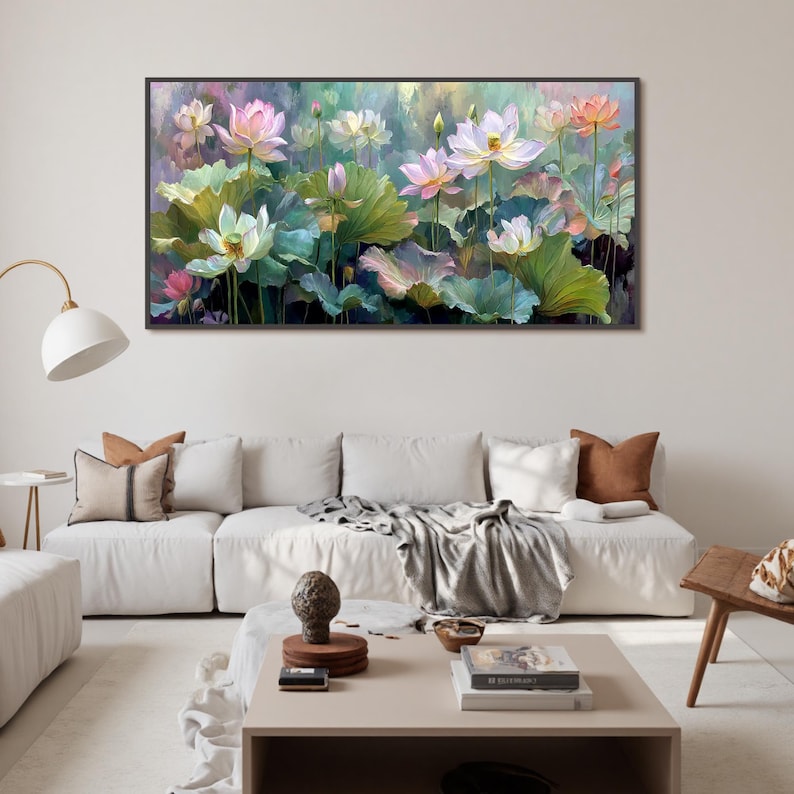 Original Abstract Lotus Flower Painting, Textured Impressionist Canvas ...