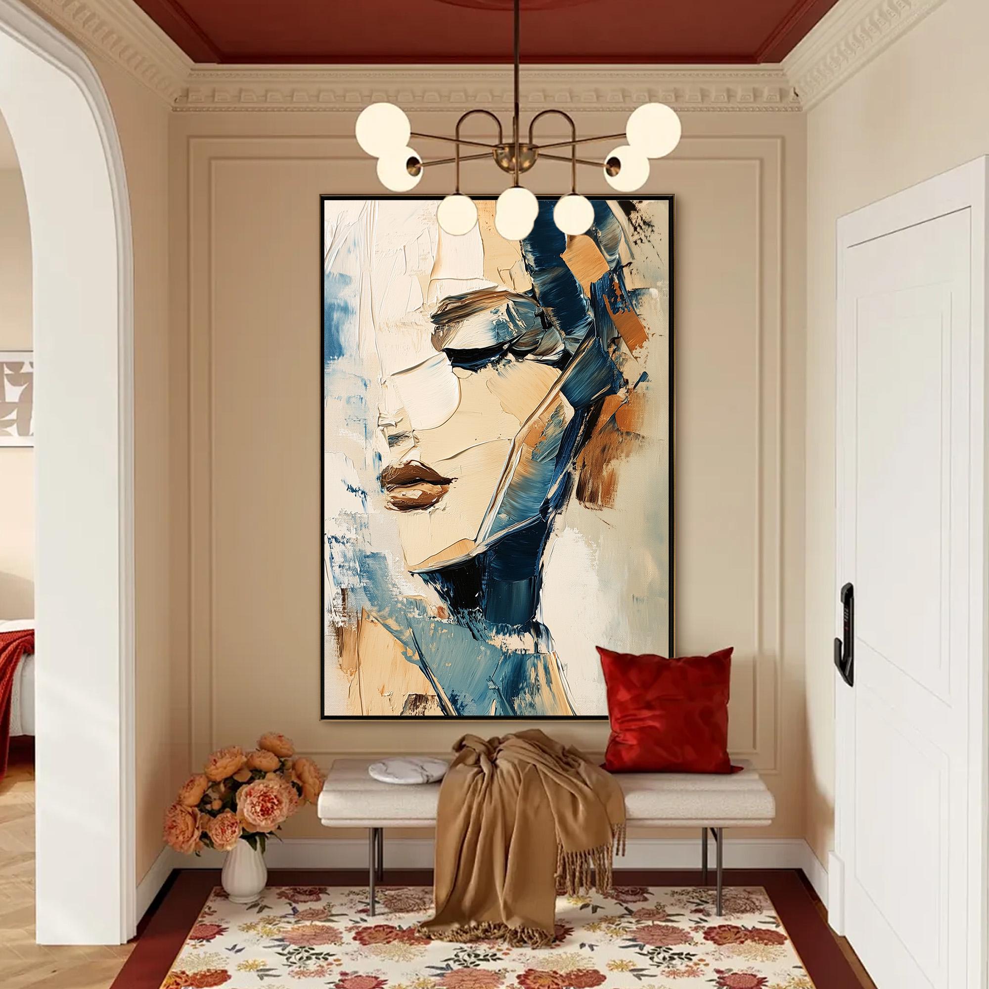 Large Abstract Beige Portrait Oil Painting on Canvas, Minimalist ...