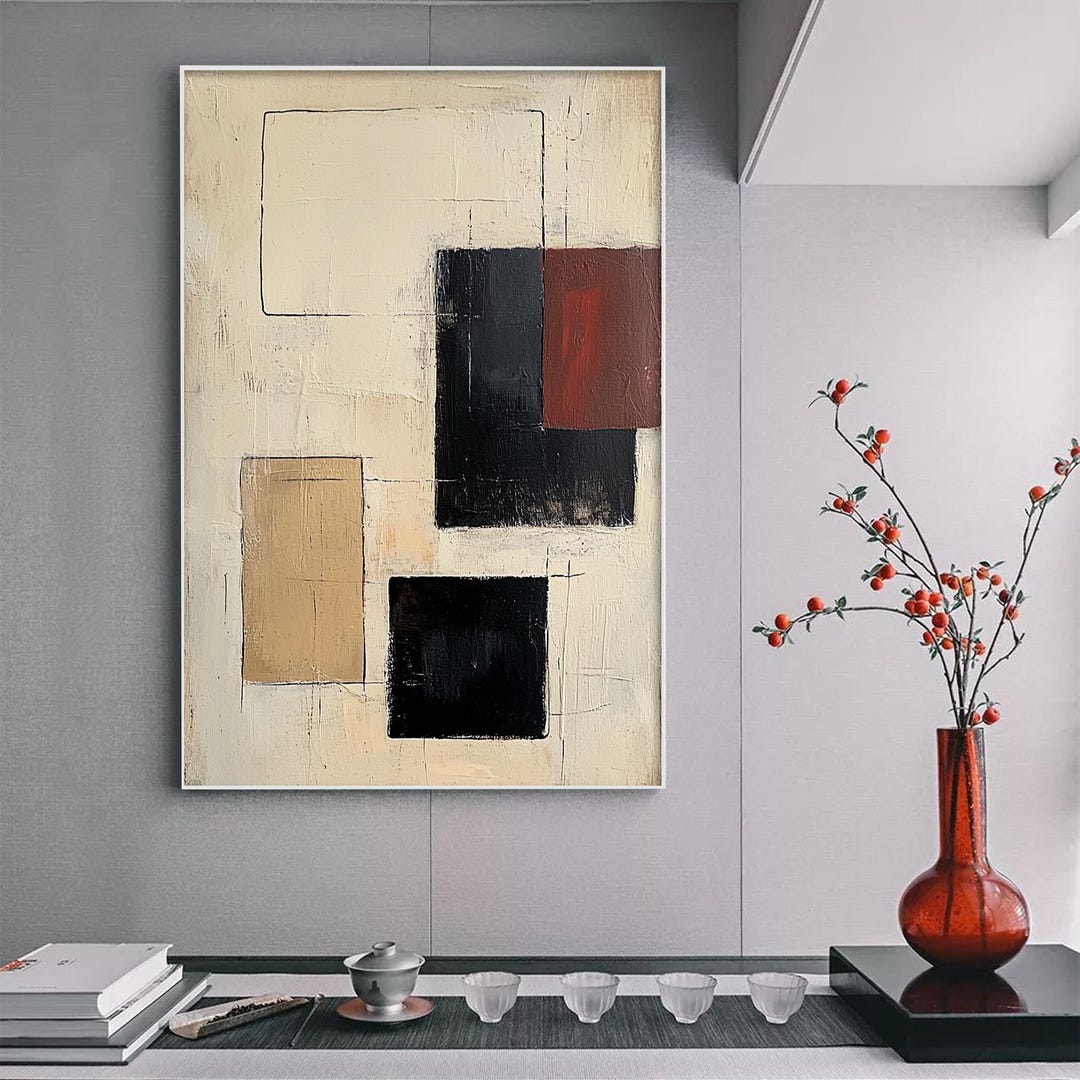 Original Minimalist Rectangle Color Lump Oil Painting on Canvas, Earth ...