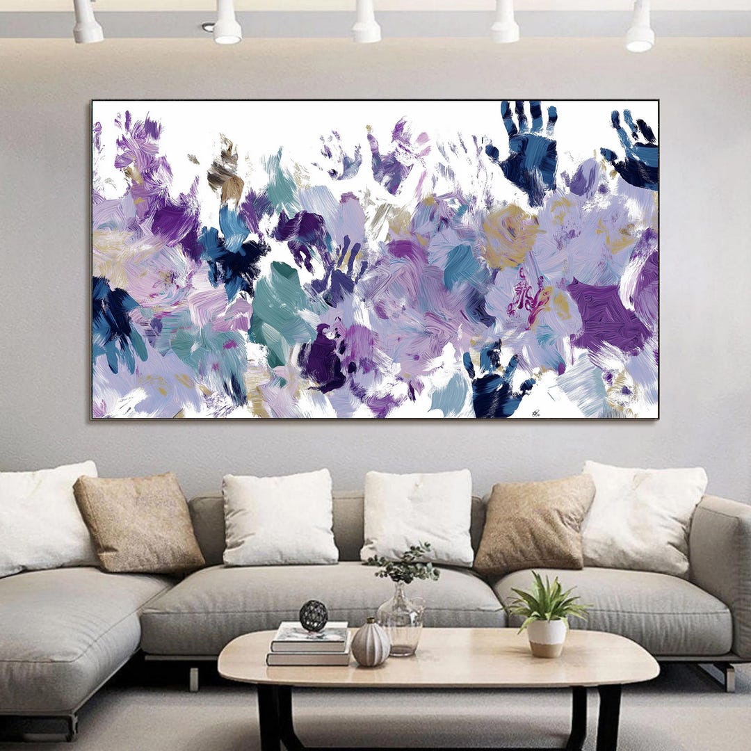 Original Handprint Graffiti Oil Painting on Canvas, Large Abstract Soft ...