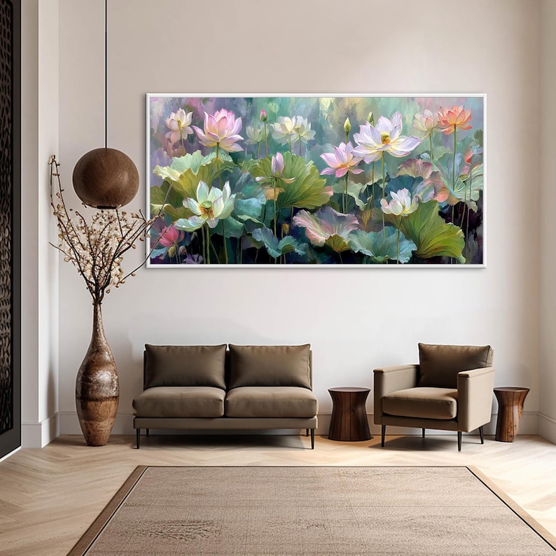 Original Abstract Lotus Flower Painting, Textured Impressionist Canvas ...