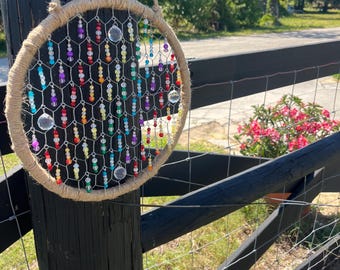 LARGE GLOW in the Dark ECLECTIC Chicken Wire Beaded Sun Catcher-hippie ...