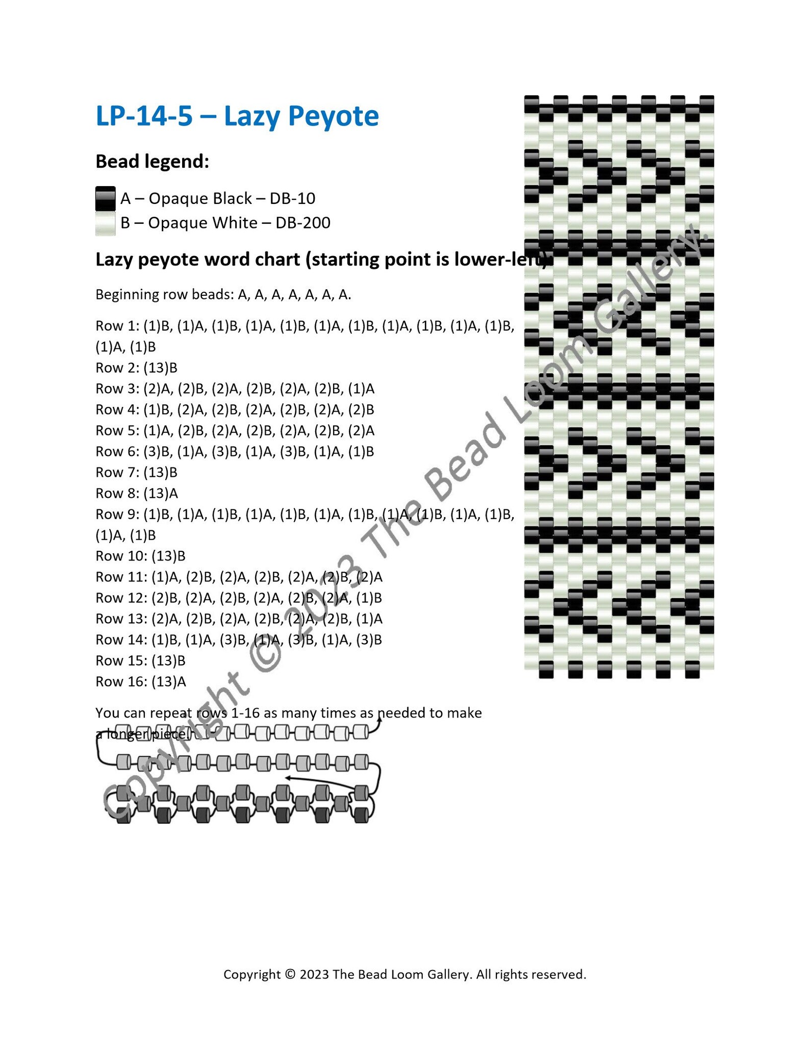Lazy Peyote Pattern / 2-thread Peyote / Odd Peyote Pattern LP-14 4 ...
