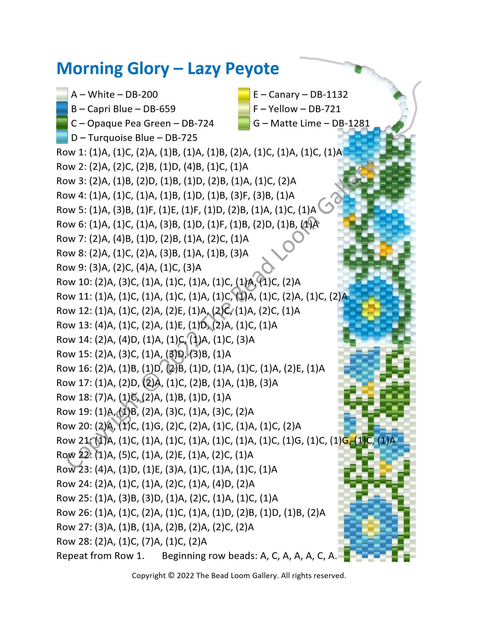 Lazy Peyote Pattern / 2-thread Peyote / Odd Peyote Pattern Blue Beauty ...