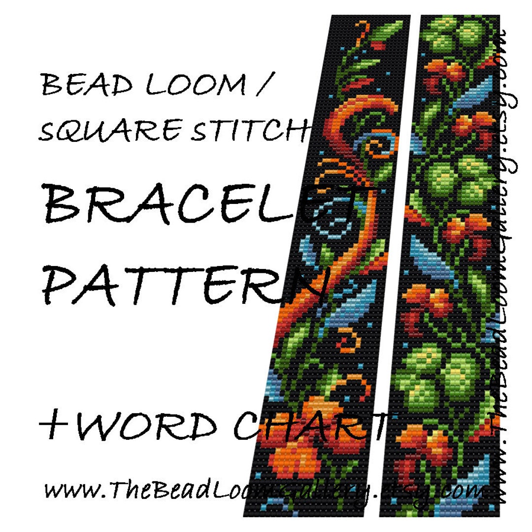 Bead Loom / Square Stitch Cuff Bracelet Beading Patterns - 4 Variations ...