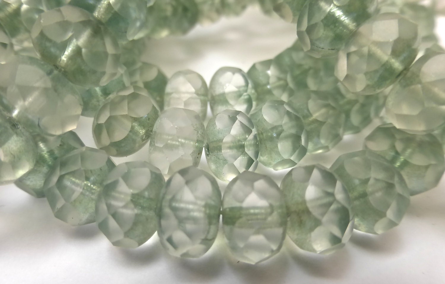 25 Translucent Matte Pale Sage Green Fire Polished Rondelle in - Etsy