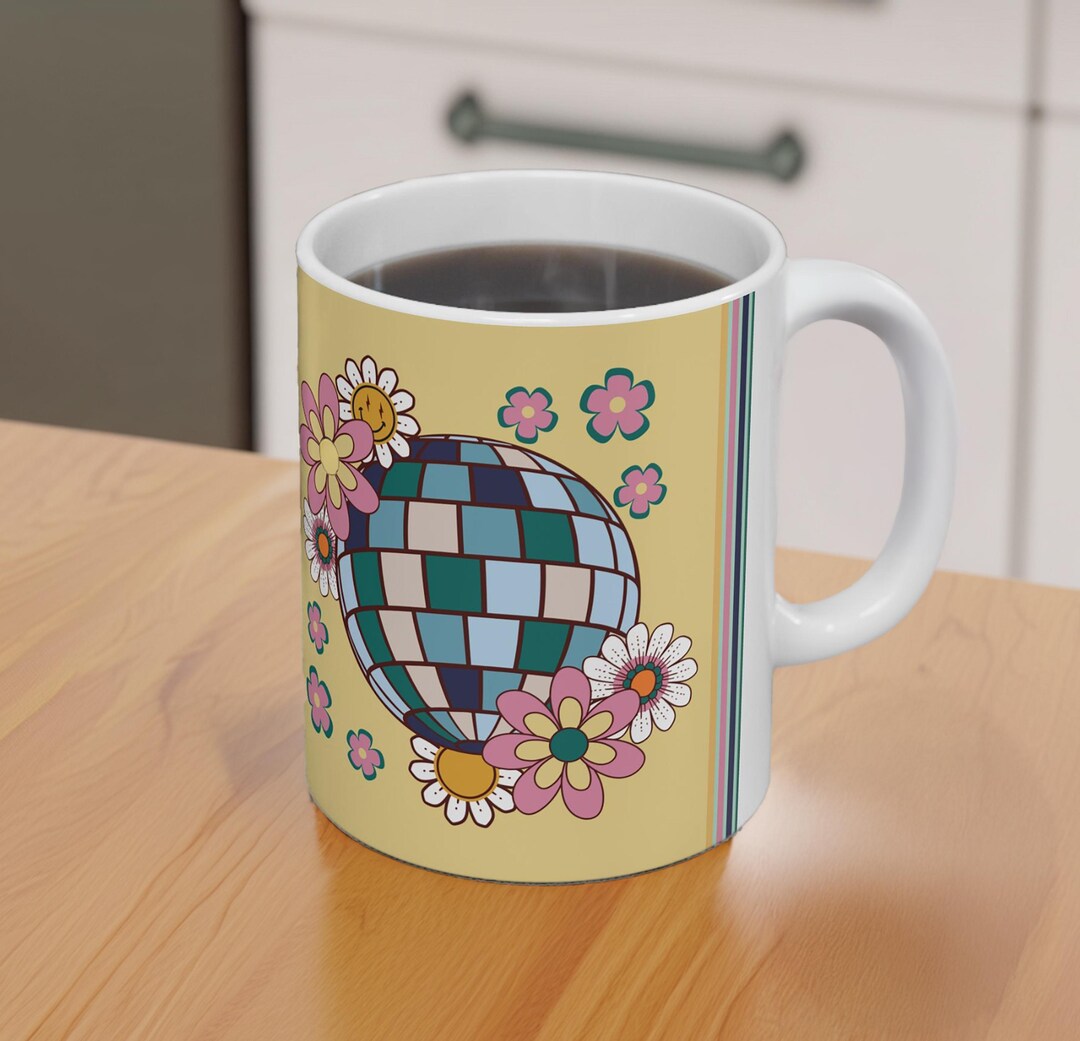 70s Disco Ball Mug | Retro Floral Coffee Cup | 11oz or 15oz 1970s ...