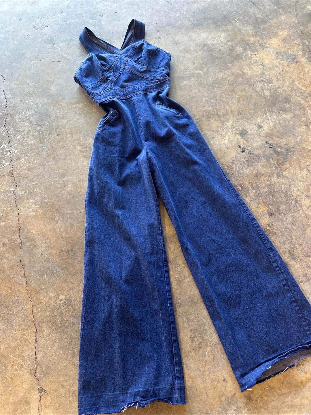 Vintage 70s Denim Bell Bottom Halter Jumpsuit Boho Hippie - Etsy
