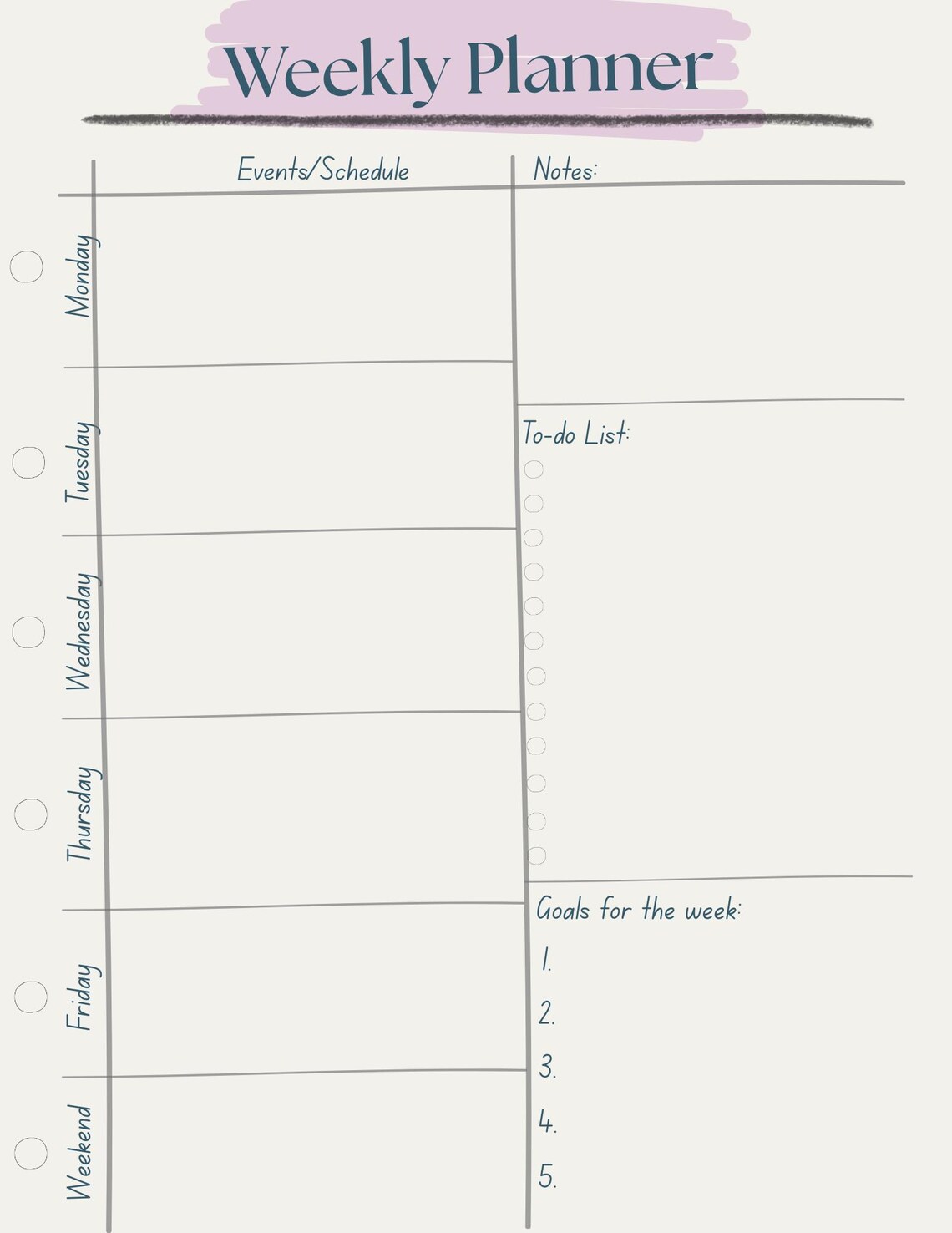 Minimalist Weekly Planner Printable | Undated Weekly Schedule | To-do ...