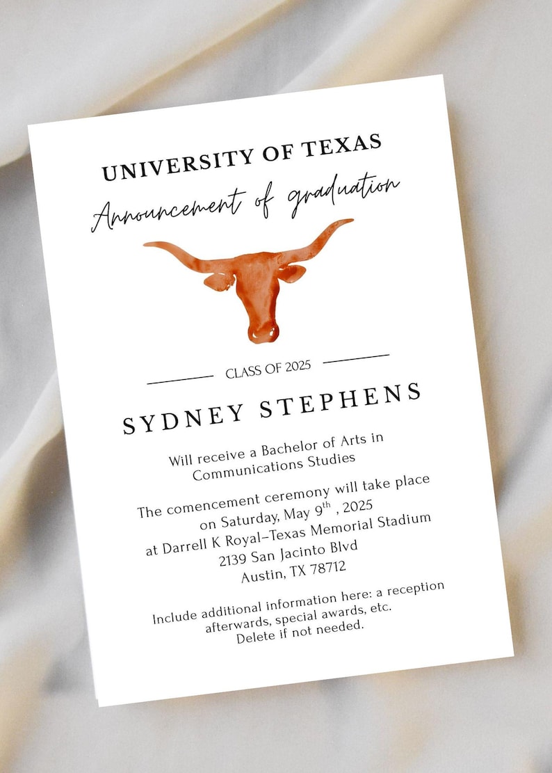 University of Texas Graduation Announcement - Customizable & Printable ...