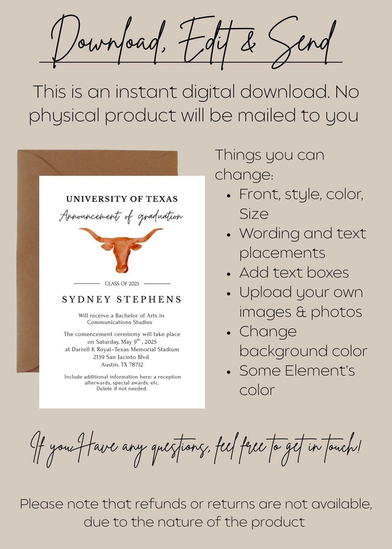 University of Texas Graduation Announcement - Customizable & Printable ...