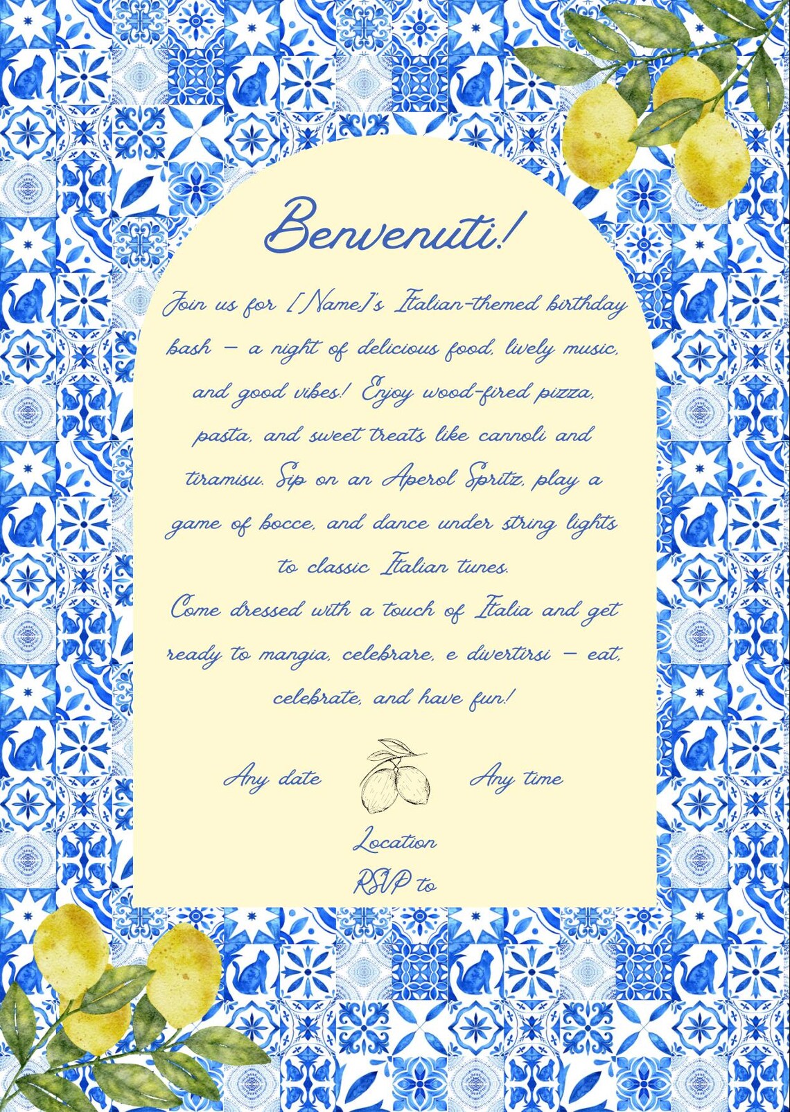 Editable Italian-themed Birthday Invitation | Amalfi Lemon & Tile ...