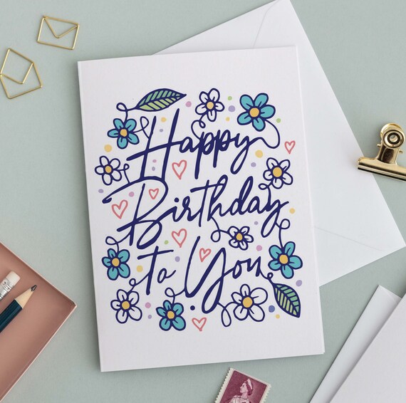 Pretty Floral Happy Birthday Card | Etsy