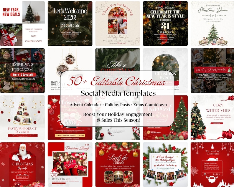 50 Christmas Canva Templates: Holiday Social Media Marketing Kit ...