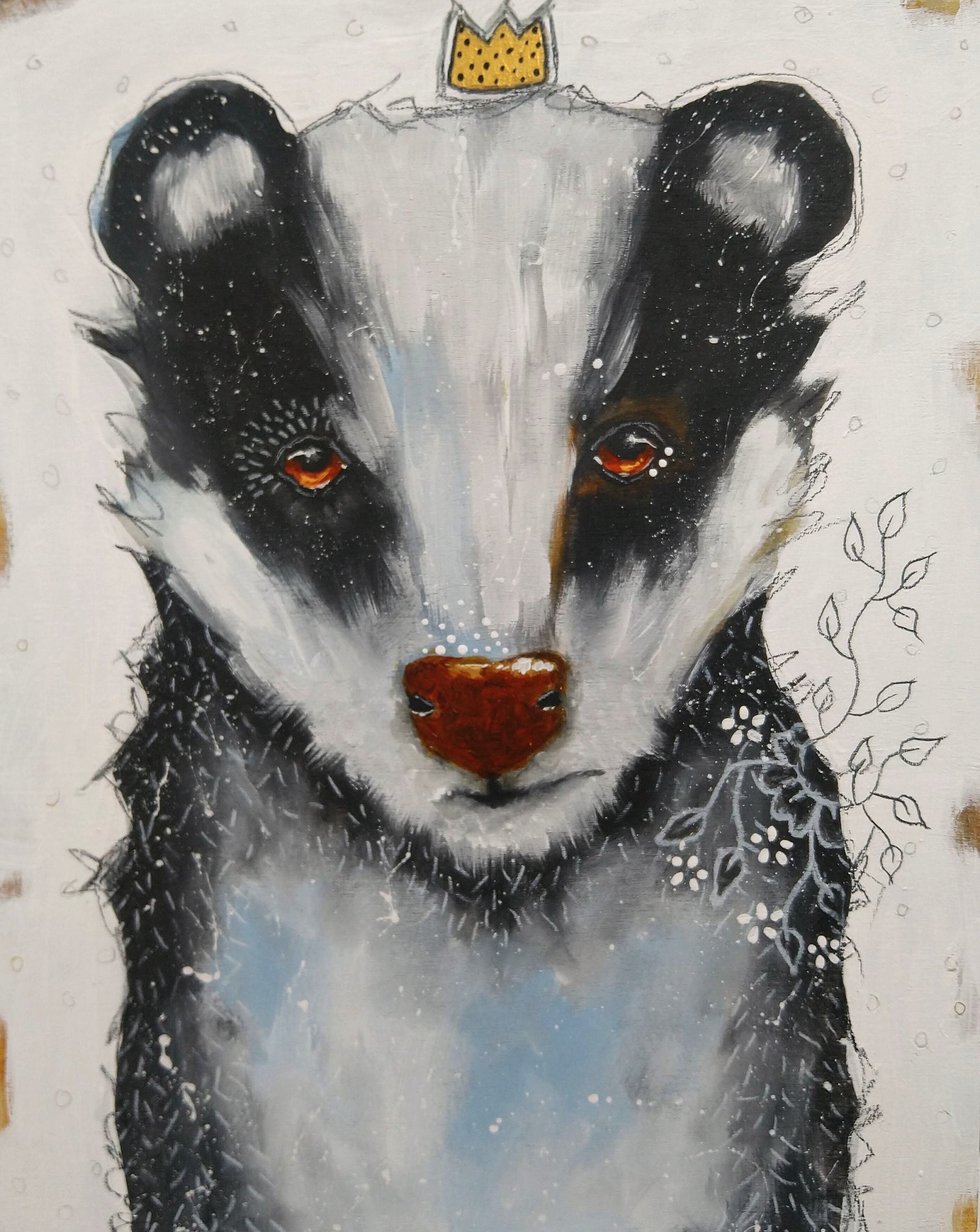 Original Badger Painting Acrylic Whimsical Mixed Media Art Painting on ...