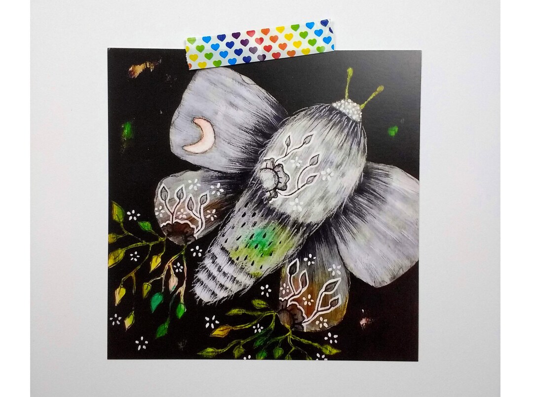 Moth Satin Finish Square Postcard Poster Print Painting Art - Etsy