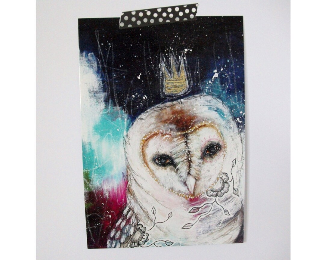 Owl Glossy Oversized Postcard Poster Print Owl Bird Painting Art Print ...
