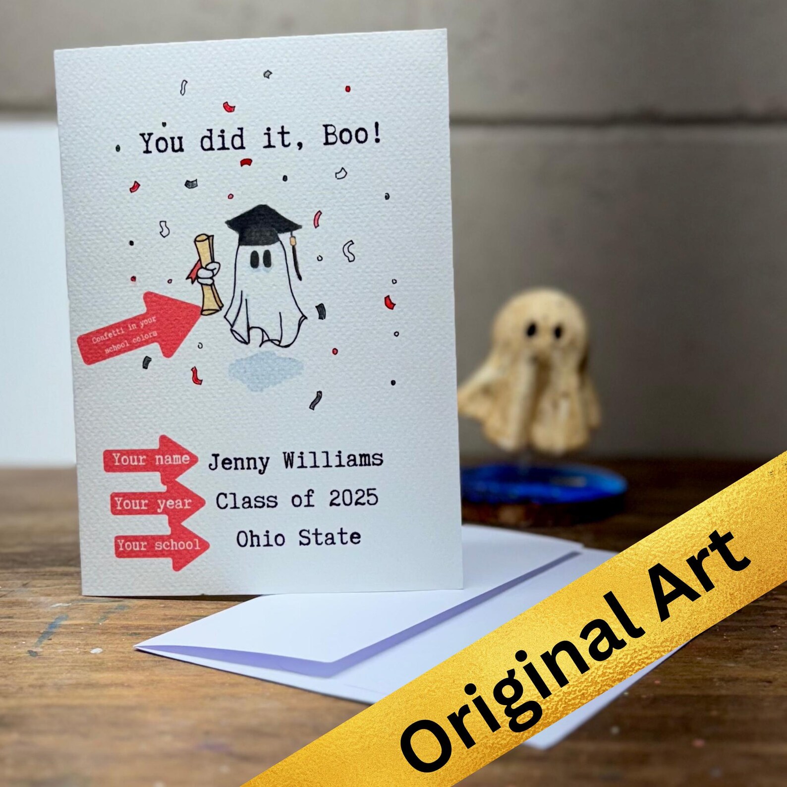 Hand-painted Graduation Ghost Card: Personalized Keepsake Art - Etsy