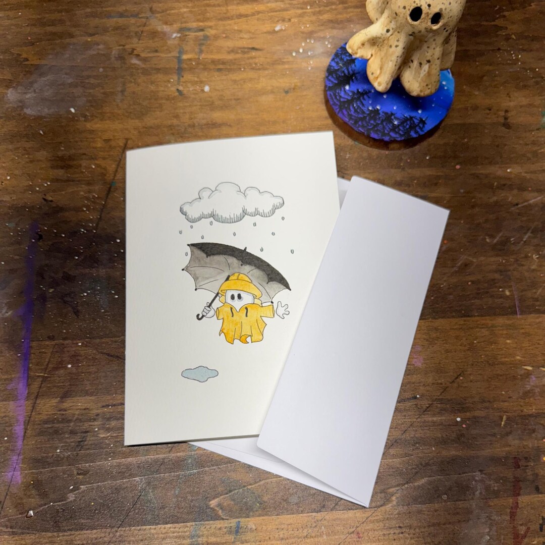 Cute Ghost Art Hand-painted Ghost Thinking of You Card Whimsical ...