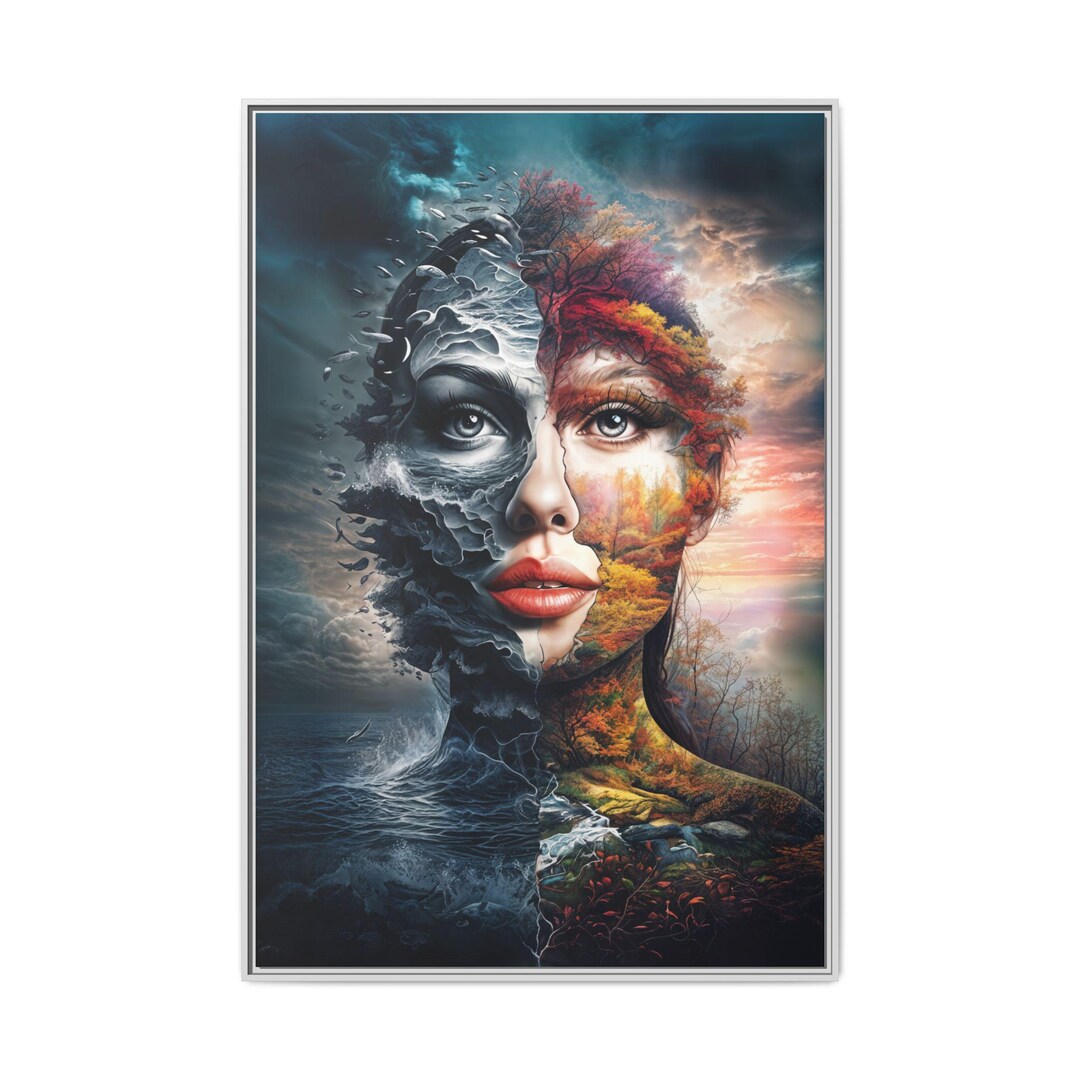 Canvas Art, Surreal Split-faced Woman Portrait Blending Nature and ...