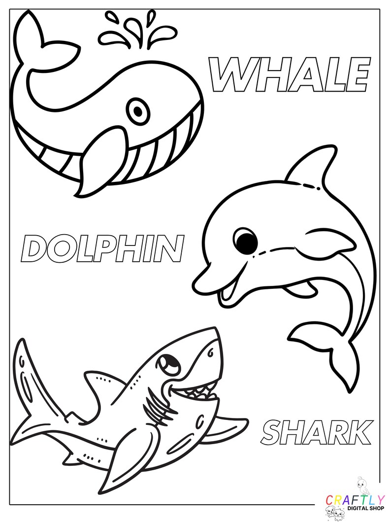 Sea Animals Coloring Pages for Kids | 5 Printable Ocean Sheets | Shark ...