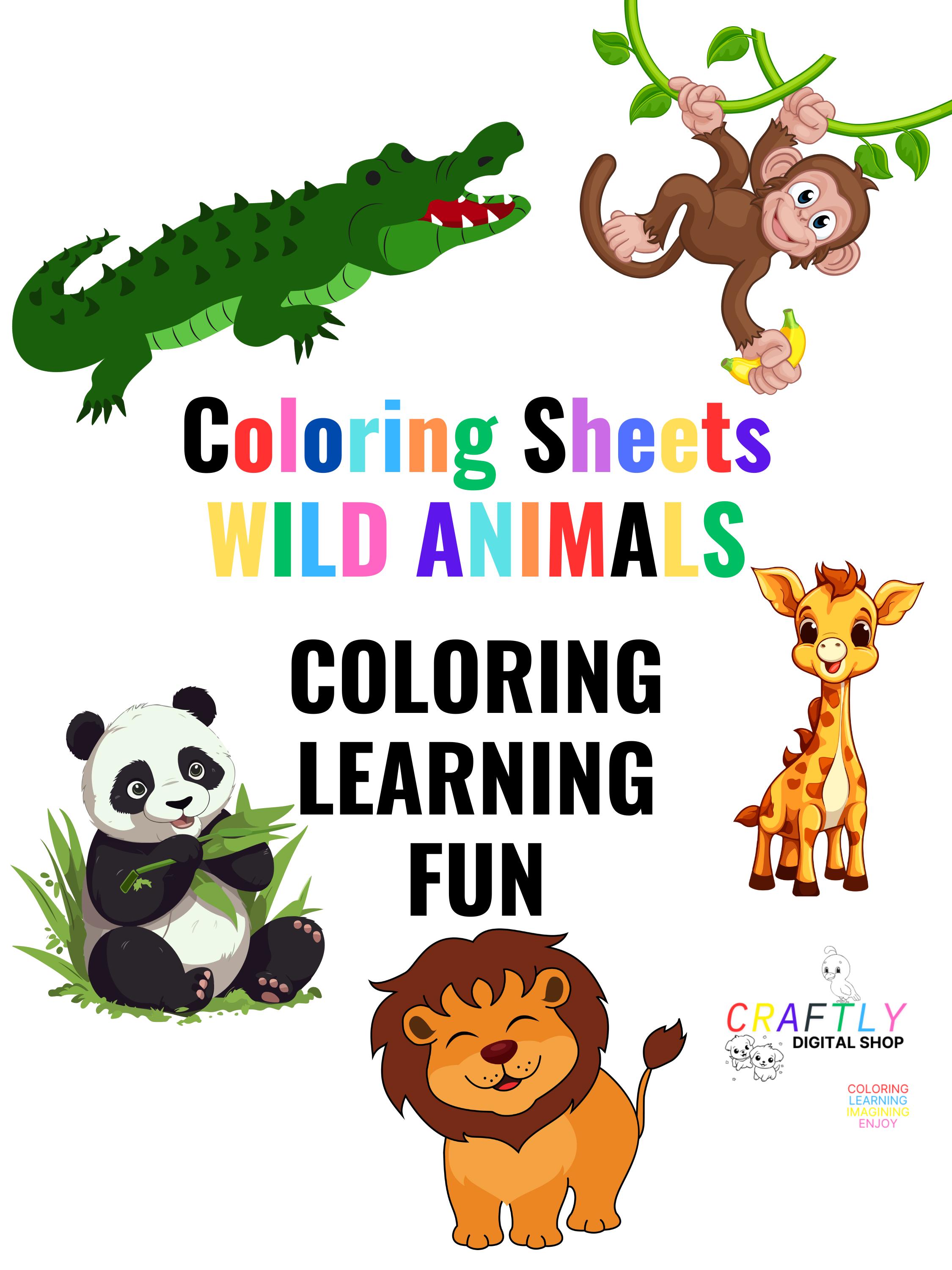 Wild Animals Coloring Pages for Kids | 8 Printable Sheets | Lion ...